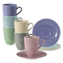 Seltmann Weiden Henkelbecher mit Untertassen Beat Color Glaze 350 ml 6er Set