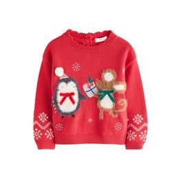 next Pullover 'Christmas Character' M&auml;dchen Gr&ouml;&szlig;e 86 karamell / dunkelgrau / knallrot / wei&szlig;
