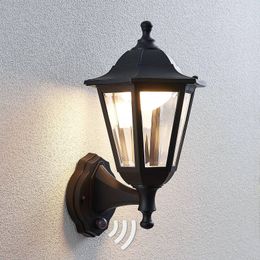 LINDBY LED-Außenwandlampe Iavo, Sensor, schwarz, 38 cm, IP44