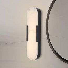 Searchlight LED-Bad-Wandlampe Opaline, Höhe 50 cm, schwarz, Metall/Resin