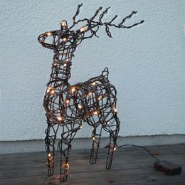 STAR TRADING Braune Rattanoptik - LED-Außendeko Deer, Batterie