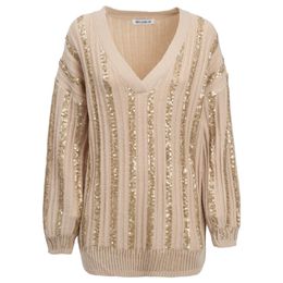 Influencer Pullover Damen Gr&ouml;&szlig;e L beige / gold
