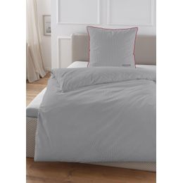 Bettwäsche HECHTER PARIS "0061308", grau (silbergrau), B/L: 155cm x 220cm, 1 Stk., 1 Stk., Satin, B/L: 80cm x 80cm, 2 Stk., Satin, Obermaterial: 100% Baumwolle, Bettwäsche, feiner Glanz + weicher Griff, 100% Baumwolle, Satinpaspel + LOGO