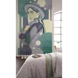 Fototapete Komar "Komar Vlies Fototapete - Woman Hat Color - Größe 150 x 250 cm", lila (modern), L:2,5m, Vlies, Tapeten