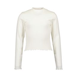 Langarmshirt Blue Seven, Mädchen, Gr. 152, sanftes weiß, Single Jersey, Obermaterial: 95% Baumwolle, 5% Elasthan, unifarben, regular fit taillenlang, Rundhals, gewellter Abschluss, Shirts, mit schmalem Stehkragen und tollen Wellenkanten