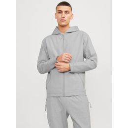 Jack & Jones Kapuzensweatjacke JACK & JONES "JCOCLOUD SWEAT ZIP HOOD NOOS", Herren, Gr. S, grau (light grau melange), Interlock, Obermaterial: 75% Polyester, 21% Baumwolle, 4% Elasthan, meliert, unifarben, loose fit, gerader Abschluss, Sweatjacken