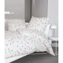 Bettwäsche Janine "Tango", rot (paradierot), B/L: 200cm x 220cm, 1 Stk., 2 Stk., Seersucker, B/L: 80cm x 80cm & 80cm x 80cm, 3 Stk., Seersucker, Obermaterial: 100% Baumwolle, Bettwäsche, geblümte Bettwäsche aus Baumwolle, Bettwäsche mit Reißverschluss