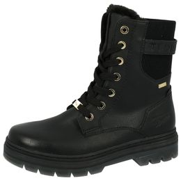 Schnürboots Tom Tailor, Damen, Gr. 37, schwarz, Elastischer Einsatz, Lederimitat, Schuhe Schnürboots, Winterstiefel mit Logoprägung an der Ferse