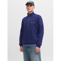 Jack & Jones Sweatshirt JACK & JONES "JORNORREBRO EMB SWEAT HIGH NECK SN", Herren, Gr. L, ocean cavern, angeraute Sweatware, Obermaterial: 89% Baumwolle, 11% Polyester, unifarben, relaxed fit normal, hoch geschlossener Ausschnitt, Rippbündchen, Sweatshirts