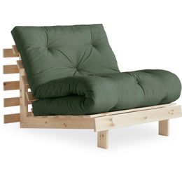 Daybett Karup Design "Roots Sofa Bed, Schlafsofa, Daybett, Bettfunktion, FSC-Massivholz", gr&uuml;n (olive gr&uuml;n), B:90cm H:85cm, Bezug: 80% Baumwolle, 20% Polyester, Daybetten, Inkl. Futonmatratze, aus FSC-Kiefer, in mehreren Farben erh&auml;ltlich
