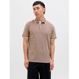 Jack & Jones Poloshirt JACK & JONES "JJEPAULOS POLO SS NOOS", Herren, Gr. M, curry detail:play, Jersey, Obermaterial: 100% Baumwolle, unifarben, slim fit taillenbedeckt, Rundhals, Shirts, mit Logo Stickerei