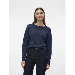 Véro Moda Rundhalspullover VERO MODA "VMDOFFY LS O-NECK BLOUSE GA NOOS", Damen, Gr. L, schwarz (navy blazer detail:with schwarz melange), Strick, Obermaterial: 94% Polyester, 3% Elasthan, 3% Nylon, meliert, Modisch, regular fit hüftlang, Rundhals, Rippbündchen, Pullover