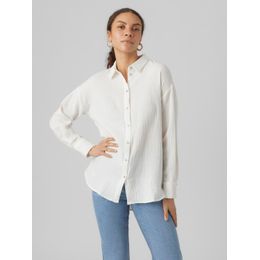 V&eacute;ro Moda Hemdbluse VERO MODA "VMNATALI", Damen, Gr. XS, wei&szlig; (snow, wei&szlig;), Web, Obermaterial: 100% Baumwolle, unifarben, loose fit, Blusen Hemdbluse