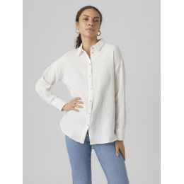 Véro Moda Hemdbluse VERO MODA "VMNATALI", Damen, Gr. M, weiß (snow, weiß), Web, Obermaterial: 100% Baumwolle, unifarben, loose fit, Blusen