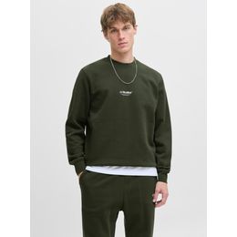 Jack & Jones Sweatshirt JACK & JONES "JJESOHO SWEAT CREW NECK NOOS", Herren, Gr. L, duffel bag, angeraute Sweatware, Obermaterial: 80% Baumwolle, 20% Polyester, bedruckt, Modisch, relaxed fit, Rundhals, Rippbündchen, Sweatshirts, mit stylischem Print