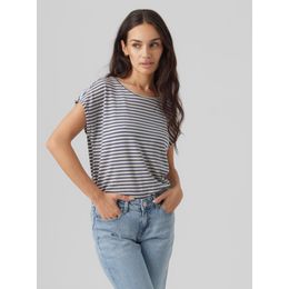 Véro Moda Rundhalsshirt VERO MODA "VMAVA PLAIN SS TOP STRIPE GA JRS NOOS", Damen, Gr. M, blau (china blau stripes), Jersey, Obermaterial: 95% Lyocell (TENCEL™), 5% Elasthan, gestreift, normal, Rundhals, Shirts