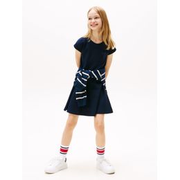 Jerseykleid Tommy Hilfiger "SPACER INTERLOCK DRESS", Mädchen, Gr. 6 (116), N-Gr, blau (schwarz night navy), Jersey, Obermaterial: 74% Baumwolle, 18% Polyester, 8% Elasthan, unifarben, regular fit, Rundhals, Aufschlag, Kleider, für Kinder bis 16 Jahre, mit Logoschriftzug
