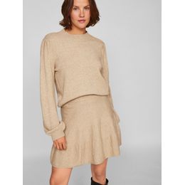 Rundhalspullover Vila "VIRIL TURTLE-NK BALLOON L/S TOP - NOOS", Damen, Gr. L (40), beige (natural melange), Feinstrick, Obermaterial: 50% Viskose, 28% Polyester, 22% Nylon, unifarben, regular fit normal, hoch geschlossener Ausschnitt, Pullover