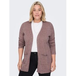 Strickjacke Only CARMAKOMA "CARESLY L/S OPEN CARDIGAN NOOS KNT", Damen, Gr. L, rose braun detail:melange, Strick, Obermaterial: 50% Viskose, 27% Nylon, 23% Polyester, meliert, Casual, regular fit hüftbedeckend, V-Ausschnitt, Rippstrickbündchen, Strickjacken