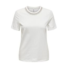 Kurzarmshirt Only "ONLJOLLY LIFE S/S REG PEARL TOP JRS", Damen, Gr. L, cloud dancer detail:pearl emb necklace, Jersey, Obermaterial: 100% Baumwolle, unifarben, Rundhals, Shirts