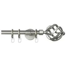 Gardinenstange Garesa "RUSTIKA", silber (mattchromfarben), L:360cm Ø:16mm, Metall, Gardinenstangen, rustikale Vorhanggarnitur, verlängerbar, m. Ringe, Endknopf Korb