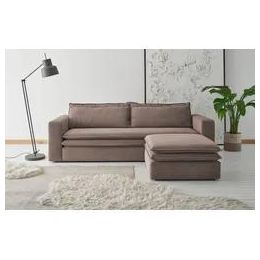 Sitzgruppe Places of Style "PIAGGE", braun (hellbraun,), B:244cm H:82cm T:180cm, Sitzmöbel-Sets, 3-Sitzer-Sofa mit Bettfunktion und Loveseat-Hocker im Set