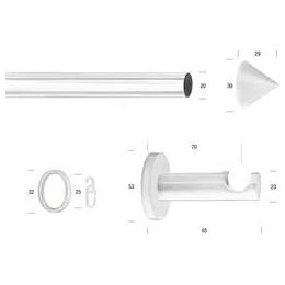 Gardinenstange Garesa "WHITE", weiß, L:450cm Ø:20mm, Eisen, Gardinenstangen, Vorhanggarnitur, verlängerbar, Wandmontage, Endknopf Spitze