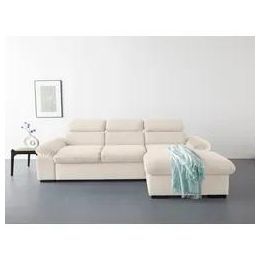 Ecksofa COTTA "Lola L-Form mit Kopfteilfunktion & Hocker", beige (nature), B:250cm H:73cm T:165cm, 90% Polyester, 10% Polyamid, Sofas, wahlweise mit Bettfunktion, Bettkasten & Armteilverstellung