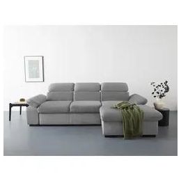 Ecksofa COTTA "Lola L-Form mit Kopfteilfunktion & Hocker", grau (mouse), B:250cm H:73cm T:165cm, 100% Polyester, Sofas, wahlweise mit Bettfunktion, Bettkasten & Armteilverstellung