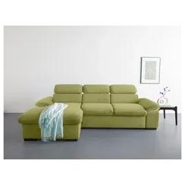 Ecksofa COTTA "Lola L-Form mit Kopfteilfunktion & Hocker", grün, B:250cm H:73cm T:165cm, 90% Polyester, 10% Polyamid, Sofas, wahlweise mit Bettfunktion, Bettkasten & Armteilverstellung