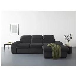 Ecksofa COTTA "Lola L-Form mit Kopfteilfunktion & Hocker", schwarz, B:250cm H:73cm T:165cm, 100% Polyester, Sofas, wahlweise mit Bettfunktion, Bettkasten & Armteilverstellung