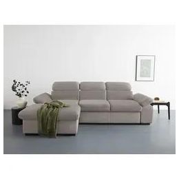 Ecksofa COTTA "Lola L-Form mit Kopfteilfunktion & Hocker", grau (elephant), B:250cm H:73cm T:165cm, 100% Polyester, Sofas, wahlweise mit Bettfunktion, Bettkasten & Armteilverstellung