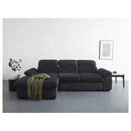 Ecksofa COTTA "Lola L-Form mit Kopfteilfunktion & Hocker", grau (lava), B:250cm H:73cm T:165cm, 100% Polyester, Sofas, wahlweise mit Bettfunktion, Bettkasten & Armteilverstellung