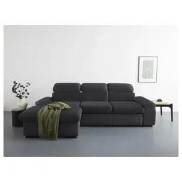 Ecksofa COTTA "Lola L-Form mit Kopfteilfunktion & Hocker", schwarz, B:250cm H:73cm T:165cm, 100% Polyester, Sofas, wahlweise mit Bettfunktion, Bettkasten & Armteilverstellung
