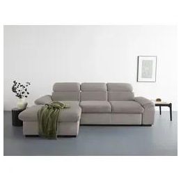 Ecksofa COTTA "Lola L-Form mit Kopfteilfunktion & Hocker", grau (elephant), B:250cm H:73cm T:165cm, 100% Polyester, Sofas, wahlweise mit Bettfunktion, Bettkasten & Armteilverstellung