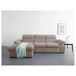 Ecksofa COTTA "Lola L-Form mit Kopfteilfunktion & Hocker", grau (taupe), B:250cm H:73cm T:165cm, 90% Polyester, 10% Polyamid, Sofas, wahlweise mit Bettfunktion, Bettkasten & Armteilverstellung