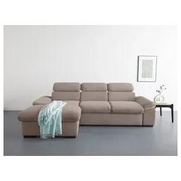 Ecksofa COTTA "Lola L-Form mit Kopfteilfunktion & Hocker", grau (taupe), B:250cm H:73cm T:165cm, 90% Polyester, 10% Polyamid, Sofas, wahlweise mit Bettfunktion, Bettkasten & Armteilverstellung