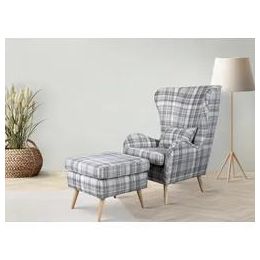Polstergarnitur Home Affaire "Charles", blau (beige, hellblau,), B:78cm H:118cm T:152cm, 100% Polyester, Sitzmöbel-Sets, Lesesessel Sessel mit Hocker Ohrensessel mit Hocker, groß und gemütlich im moderner Optik