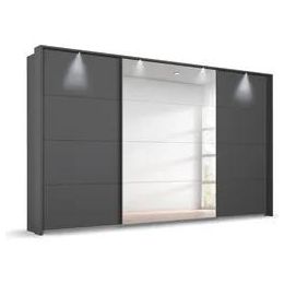 Schwebetürenschrank Rauch "Kleiderschrank Schrank Garderobe OTELI inkl. 3 Innenschubladen", grau (graumetallic), B:323cm H:233cm T:68cm, Holzwerkstoff, Schränke, mit Mittelspiegel und Passepartout optional mit Beleuchtung