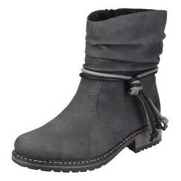 Winterstiefelette Rieker, Damen, Gr. 38, grau (anthrazit), Lederimitat, Elegant, Schuhe Boots Bikerboots, mit Zierbänder am slouchy Schaft, Topseller