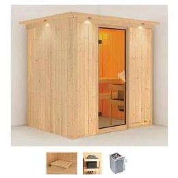 Sauna Karibu "Bedine", beige (naturbelassen), Saunaofen, integrierte Steuerung, 9 kW, Saunen, Ofen 9 kW integr. Strg