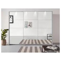 Schwebetürenschrank Rauch "Kleiderschrank Schrank Garderobe OTELI inkl. 3 Innenschubladen", grau (seidengrau), B:278cm H:214cm T:68cm, Holzwerkstoff, Schränke, mit Spiegelfront und Passepartout optional mit Beleuchtung