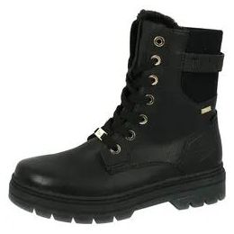 Schnürboots Tom Tailor, Damen, Gr. 38, schwarz, Elastischer Einsatz, Lederimitat, Schuhe, Winterstiefel mit Logoprägung an der Ferse
