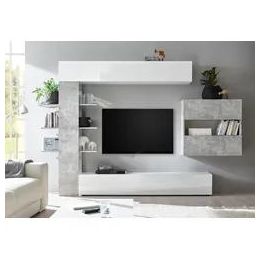 Wohnwand Inosign "Sorano", weiß (weiß matt, weiß hochglanz lack, beton, optik), Kastenmöbel-Sets, mit Hängeschrank