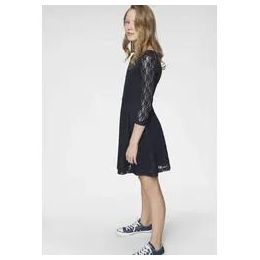 Jerseykleid Kidsworld "- Spitzenkleid", Mädchen, Gr. 176/182, N-Gr, blau (marine), Spitze, Obermaterial: 95% Polyester, 5% Elasthan. Futter: 95% Baumwolle, 5% Elasthan, unifarben, Modisch, ausgestellt knieumspielend, Rundhals, abgesteppte Kante, Kleider, festliche Anlässe, knielang, aus Spitze und Jersey, 3/4-Ärmel