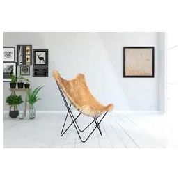 Stuhl Kayoom "Schmetterling-Stuhl Lynn 110, weicher Bezug aus Kunstfell", braun (braun, beige), B:71cm H:104cm T:75cm, Metall, Kunstfell, Stühle, weicher Bezug aus Kunstfell, teilweise handgefertigt