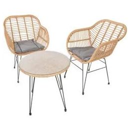 Gartenlounge-Set My Flair, beige (beige, grau, grau), Eisen, Glas, Polyrattan, Sitzmöbel-Sets, 2 Stühle, 1 Tisch