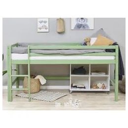 Hochbett Hoppekids "ECO Dream MY COLOR", grün (blasses grün), B:101 H:105 L:208, Kiefer massiv, Hochbetten, 90x200, umbaubar in Einzelbett, 4 Farben
