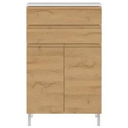 Midischrank Germania "Torrance", weiß (weiß, grandson, eiche, nachbildung), B:60cm H:97cm T:34cm, Schränke, mit verstellbaren Einlegeböden und Füßen aus Metall, griffloses Design