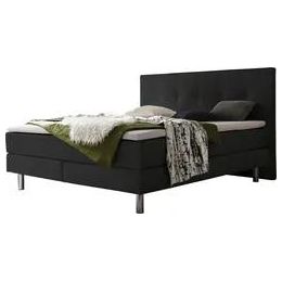 Boxspringbett Hasena "Fleur", schwarz (anthrazit, metall chrom), B:148cm L:210cm, Komplettbetten, Boxspringbett, Boxspringbett, runde Chromfüsse, weiche Bezüge mit feinen Ziernähten